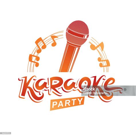 마이크 오디오 장비 음표 구성 노래방 파티 광고 및 나이트 클럽 디스코 텍 초대 포스터에 대 한 벡터 상징으로 사용할 수 있습니다 공연에 대한 스톡 벡터 아트 및 기타