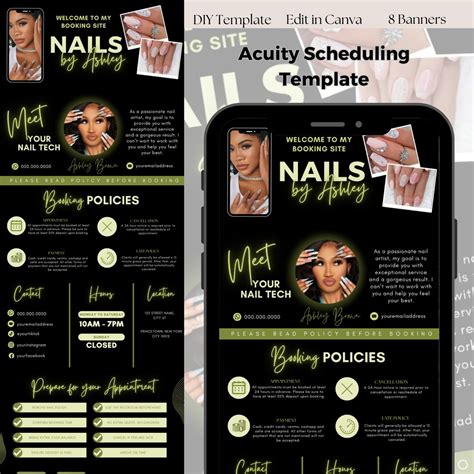 Acuity Scheduling Template Nail Tech Esthetician Nail Booking Site Template Light Green Nail
