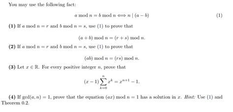 solved you may use the following fact a mod n b mod n