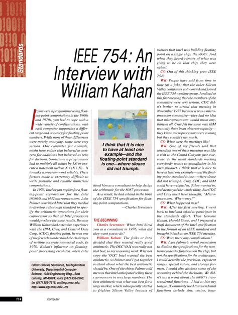 Ieee 754 An Interview With William Kahan Ieee Journals And Magazine Ieee Xplore
