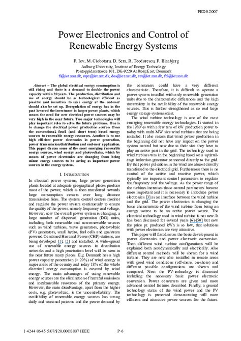 Pdf Power Electronics Key Technology For Renewable Energy Systems Florin Iov