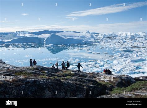 Tourists Admiring Ilulissat Icefjord Ilulissat Jakobshavn Greenland