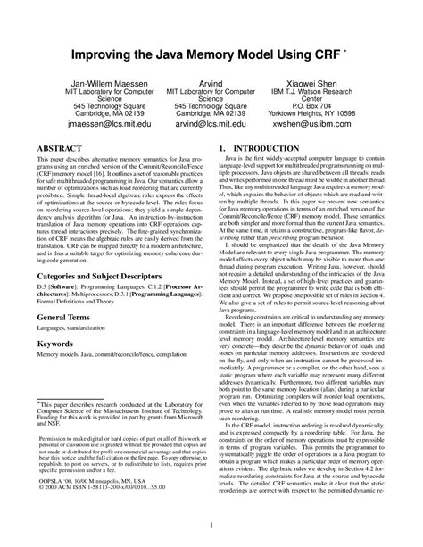 Improving The Java Memory Model Using Crf Csc 7700 Docsity