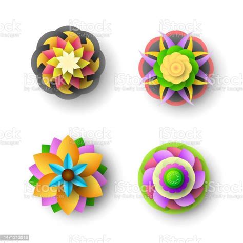세트 추상 컬렉션 3d 색상 꽃 종이 컷 배경 벡터 현대 디자인 스타일 그림자 0명에 대한 스톡 벡터 아트 및 기타 이미지 0명 귀여운 꽃 나무 Istock