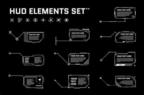 Hud 디지털 미래 콜아웃 제목 세트입니다 공상 과학 프레임 막대 레이블을 호출합니다 프레 젠 테이 션 또는 Infographic 현대 디지털 정보 상자 레이아웃