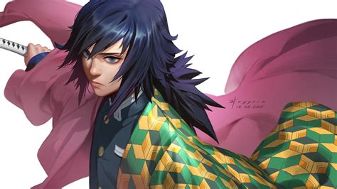 Demon Slayer Giyuu Tomioka With Black Hair With Background Of White Hd Anime Wallpapers Hd