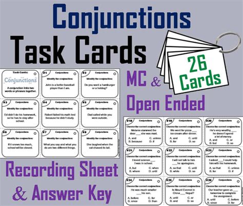 Conjunctions Task Cards Teaching Resources