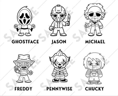 Halloween Horror Movie Killers Chibi Characters Scream Jason Voorhees Michael Myers Freddy