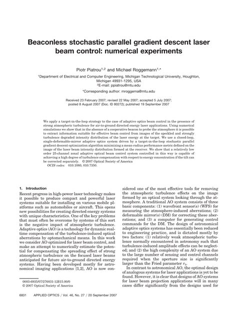 Pdf Beaconless Stochastic Parallel Gradient Descent Laser Beam