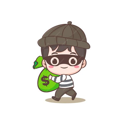 Premium Vector Cute Thief Stealing Money Cartoon Character Chibi