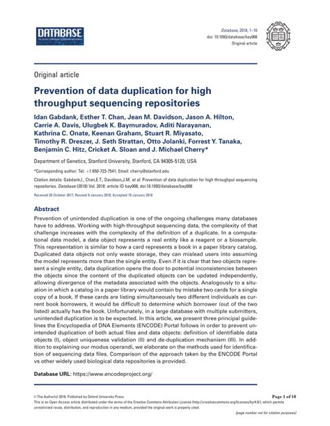 PDF Prevention Of Data Duplication For High Throughput Sequencing