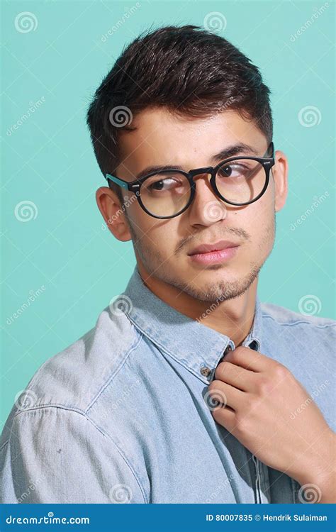 Young Handsome Men On Blue Background Stock Image Image Of Blue Male