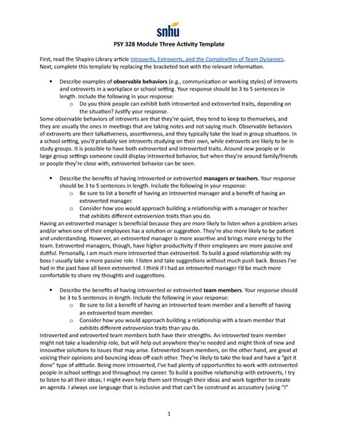 PSY 328 Module Three Activity Template PSY 328 Module Three Activity Template First Read The