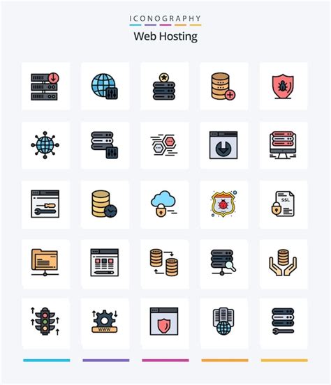 premium vector creative web hosting 25 line filled icon pack such as programing add data