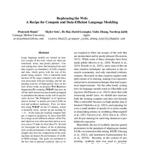 Rephrasing The Web A Recipe For Compute And Data Efficient Language