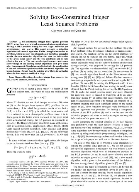 Pdf Solving Box Constrained Integer Least Squares Problems