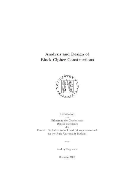 Analysis And Design Of Block Cipher Constructions Chair For