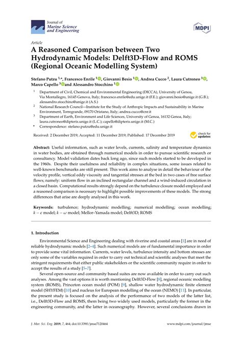 Pdf A Reasoned Comparison Between Two Hydrodynamic Models Delft3d Flow And Roms Regional