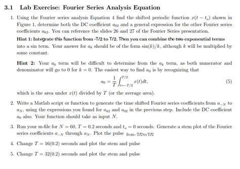 Solved 31 Lab Exercise Fourier Series Analysis Equation 1