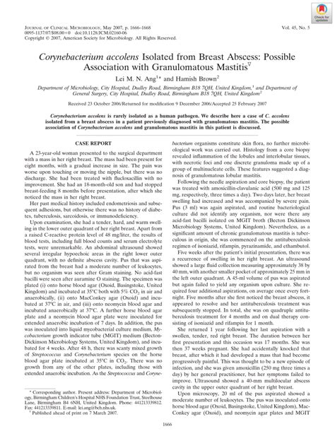 Corynebacterium Accolens Isolated From Breast Abscess Possible