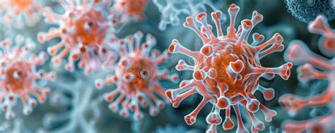 Focused View On Orange Virus Surrounded By Others Viruses In The