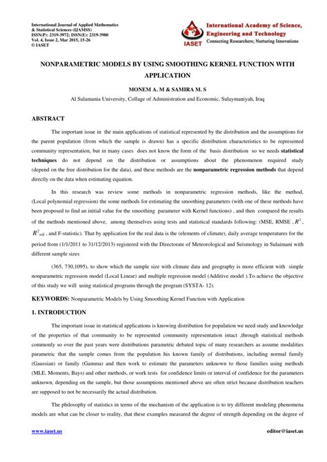 Pdf Nonparametric Models By Using Smoothing Kernel Function With