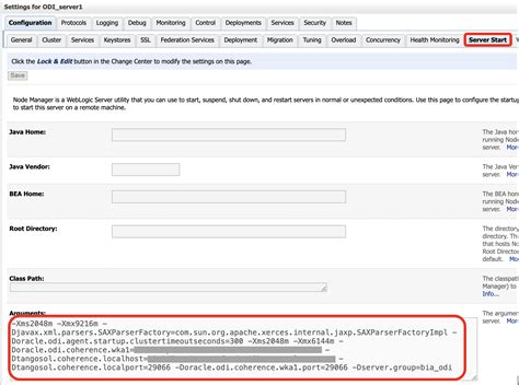 Configure Server Start Parameters
