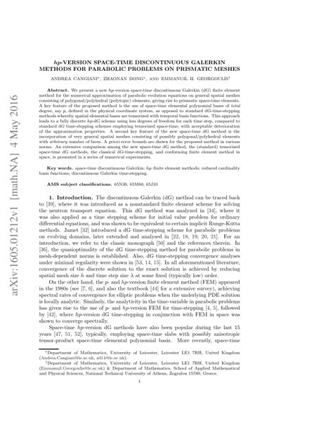 Pdf Hp Version Space Time Discontinuous Galerkin Methods For Parabolic Problems On Prismatic