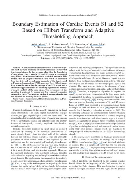 Pdf Boundary Estimation Of Cardiac Events S1 And S2 Based On Hilbert Transform And Adaptive