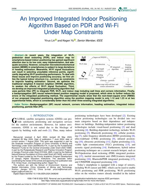 Pdf An Improved Integrated Indoor Positioning Algorithm Based On Pdr And Wi Fi Under Map