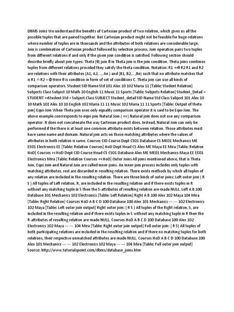Dbms Joins We Understand The Benefits Of Cartesian Product Of Two Relation Pdf Data