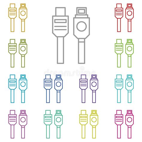 Hardware Usb Cable Multi Color Icon Simple Thin Line Outline Vector