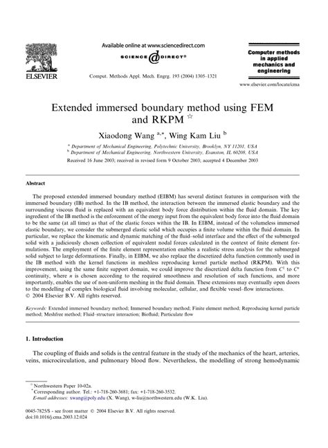 Pdf Extended Immersed Boundary Method Using Fem And Rkpm