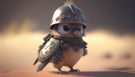 Premium Photo Cute Young Bird Wearing War Armor Ai Generative