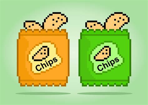 8 Bit Pixel Snacks Packaging Foods Chips Potato For Game Assets In Vector Illustrations