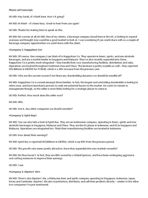 Phone Call Transcript Pdf Pdf Fermented Drinks Brewing