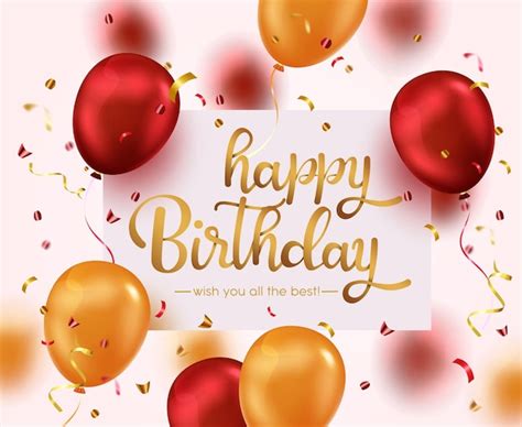 С днем рождения векторный дизайн шаблона текст поздравления с днем рождения с конфетти золотым