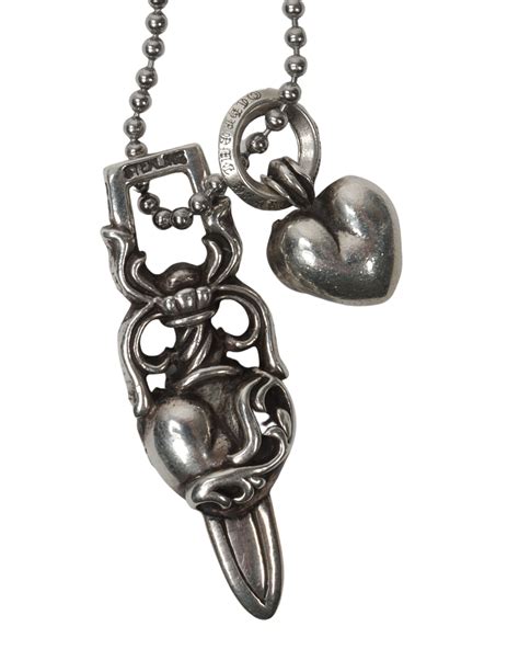 Chrome Hearts Ruby Dagger And Heart Locket With Chain