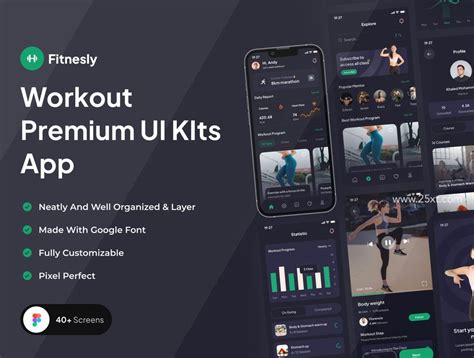 健身锻炼app Ui Kit设计模板素材 Fitnesly 25学堂