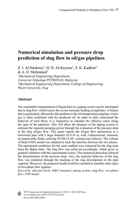 PDF Numerical Simulation And Pressure Drop Prediction Of Slug Flow In Oil Gas Pipelines