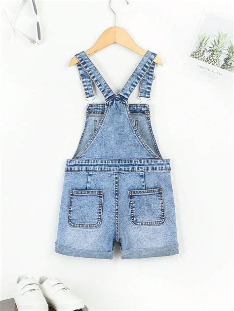 Girls Ripped Roll Up Hem Overall Romper Shein Usa