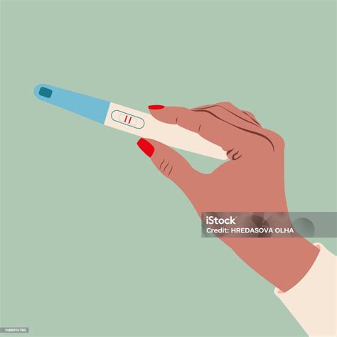 아름다운 여성의 손이 두 줄로 긍정적인 결과를 가진 임신 테스트기를 들고 있다 임신 테스트에 대한 스톡 벡터 아트 및 기타 이미지 임신 테스트 일러스트레이션 여자