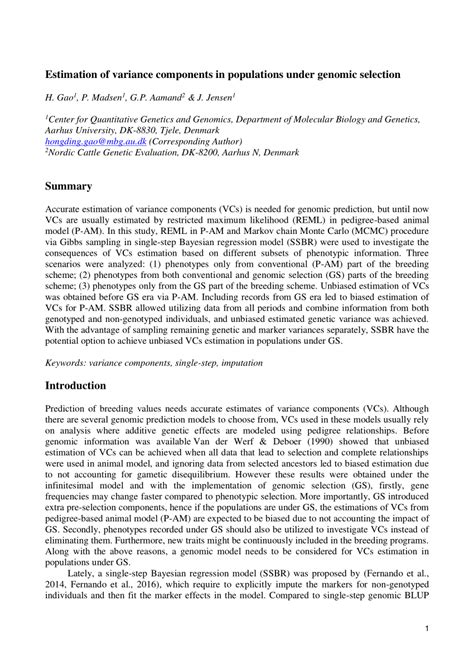 Pdf Estimation Of Variance Components In Populations Under Genomic Selection