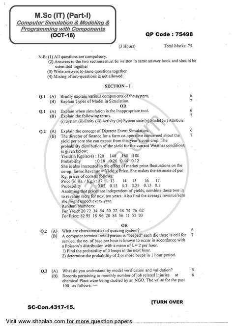 Computer Simulation And Modeling 2016 2017 Msc It Information