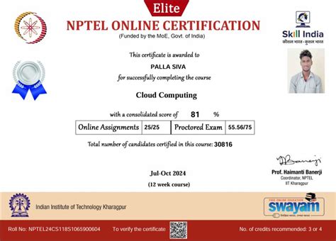 palla siva on linkedin cloudcomputing nptel elite certification