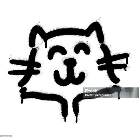 스프레이 페인티드 그래피티 고양이 아이콘 단어 스프레이 흰색 배경으로 격리 그래피티 키티 사인은 흰색 위에 검은색으로 스프레이를