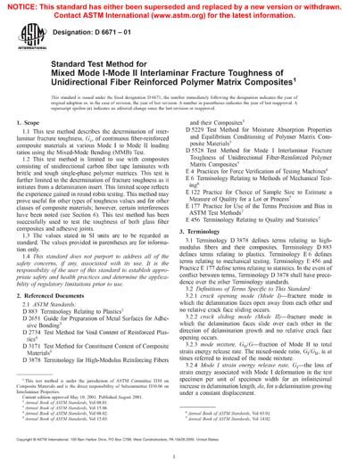 Astm D6671 01 Standard Test Method For Mixed Mode I Mode Ii Interlaminar Fracture Toughness Of