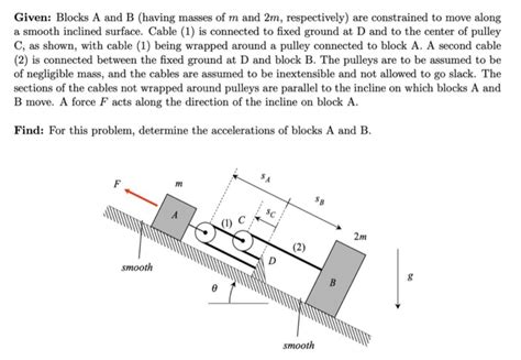 solved given blocks a and b having masses of m and 2m