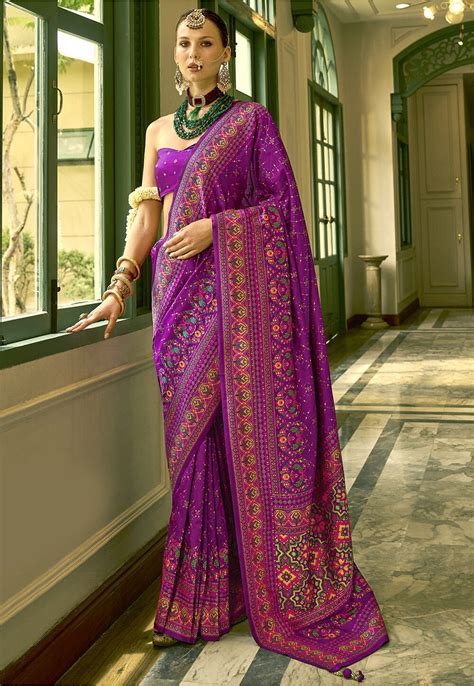 Buy Woven Viscose Silk Saree In Purple Online Ssea3806 Utsav Fashion