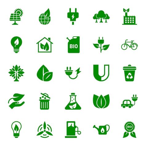 플랫 스타일로 설정된 에코 환경 아이콘 격리된 흰색 배경의 생태학 벡터 그림 바이오 엠블럼 기호 비즈니스 개념 프리미엄 벡터